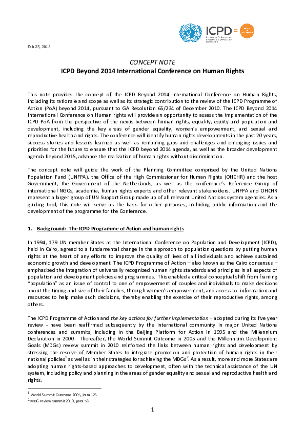 Concept Note: ICPD Beyond 2014 International Conference on Human Rights