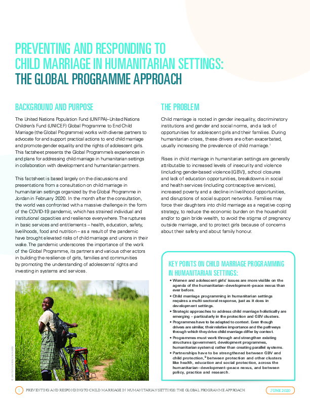 Preventing and responding to child marriage in humanitarian settings ...