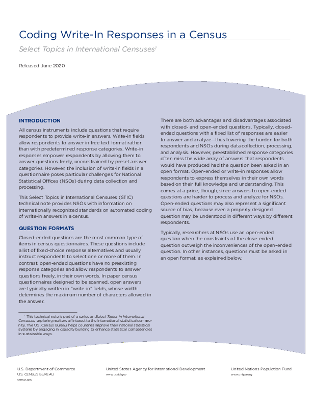 Coding Write-In Responses in a Census | UNFPA Administrative Agent