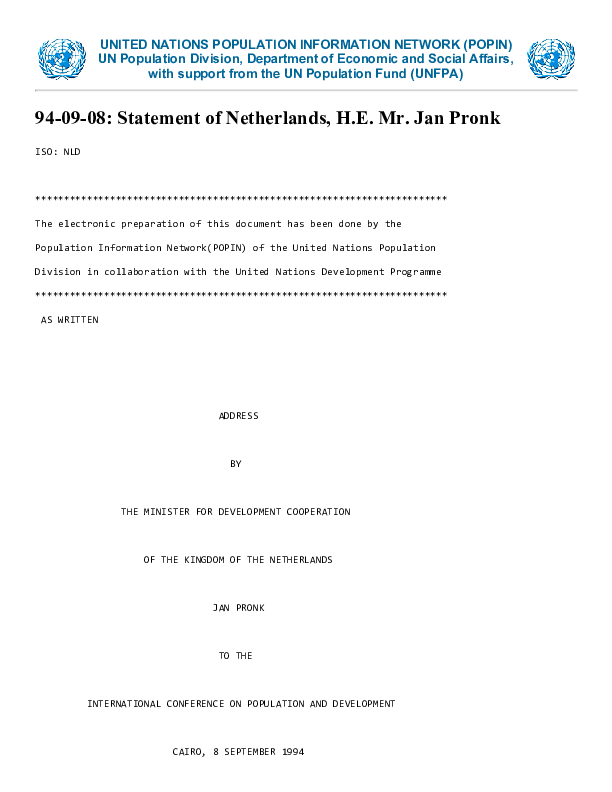 Statement of Netherlands | UNFPA Administrative Agent