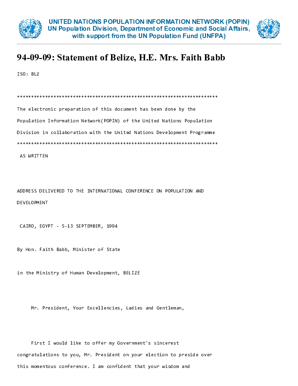 Statement of Belize | UNFPA Administrative Agent