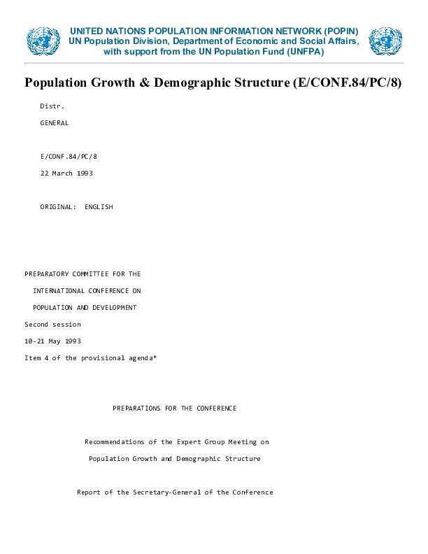 Recommendations of Expert Group Meetings: Population Growth ...