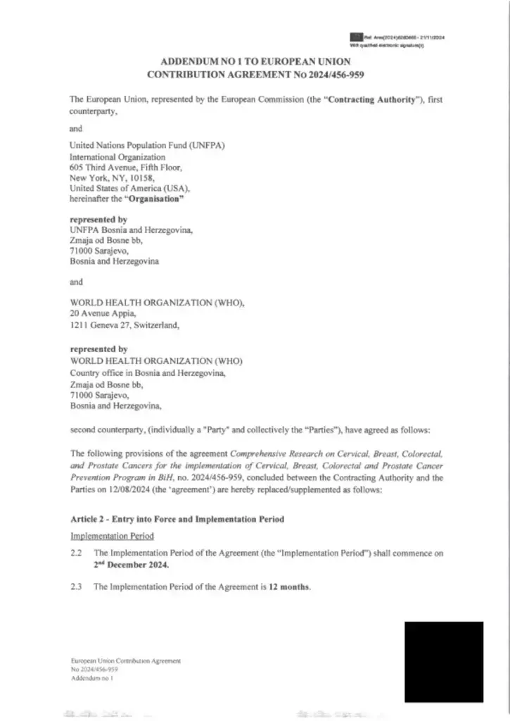 Addendum No. 1 to the Contribution Agreement for the Joint Programme ...