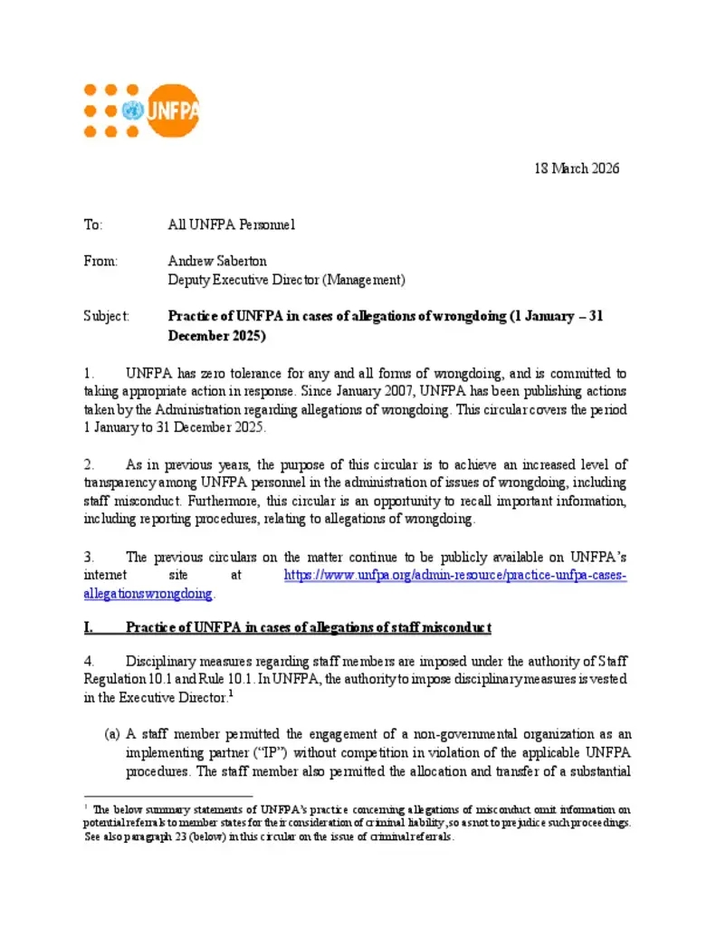 The practice of UNFPA in cases of allegations of wrongdoing | UNFPA ...
