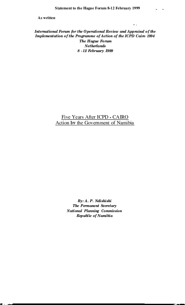 ICPD+5: Statement of Namibia | UNFPA Administrative Agent