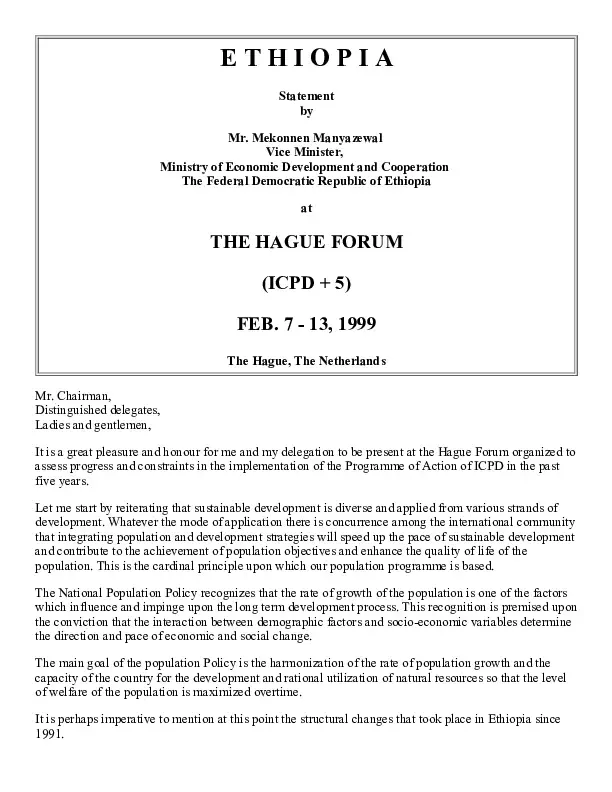 ICPD+5: Statement of Ethiopia | UNFPA Administrative Agent