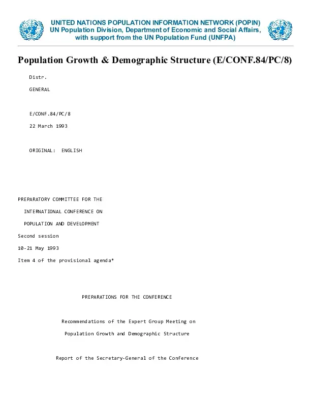 Recommendations of Expert Group Meetings: Population Growth ...