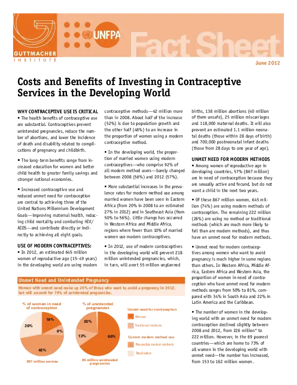 Fact Sheet 2012: Adding It Up | UNFPA Administrative Agent