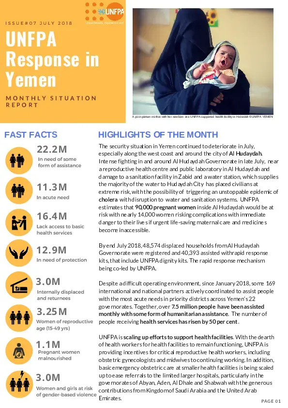 UNFPA Response in Yemen Monthly Situation Report #7 – July 2018 | UNFPA ...