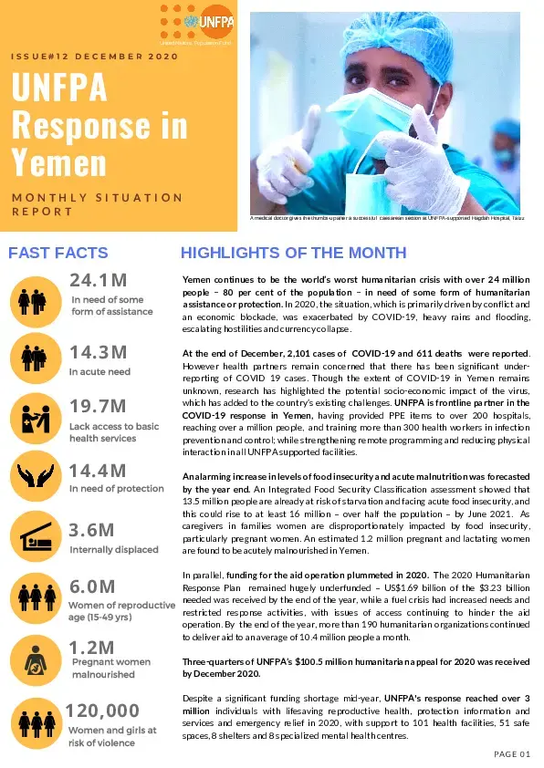 UNFPA Response in Yemen Monthly Situation Report #12 – December 2020 ...