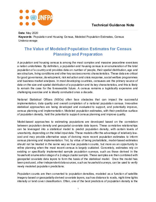 The Value of Modelled Population Estimates for Census Planning and ...