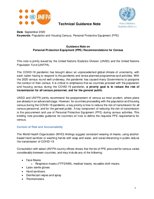 Guidance Note on Personal Protection Equipment (PPE) Recommendations ...